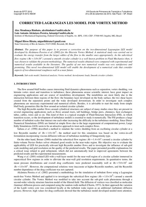 Pdf Corrected Lagrangian Les Model For Vortex Method