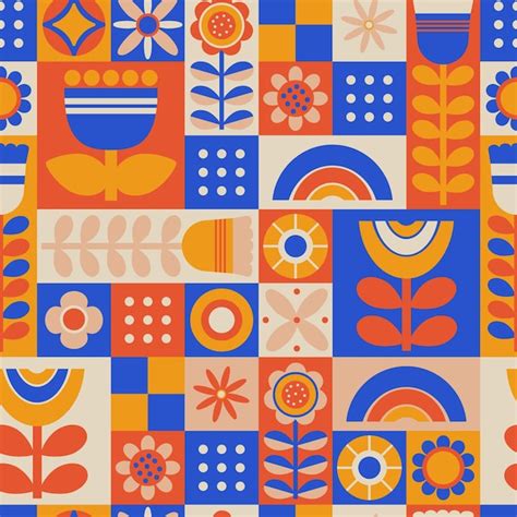Premium Vector Geometric Abstract Floral Seamless Pattern Colorful Minimalism Repeatable