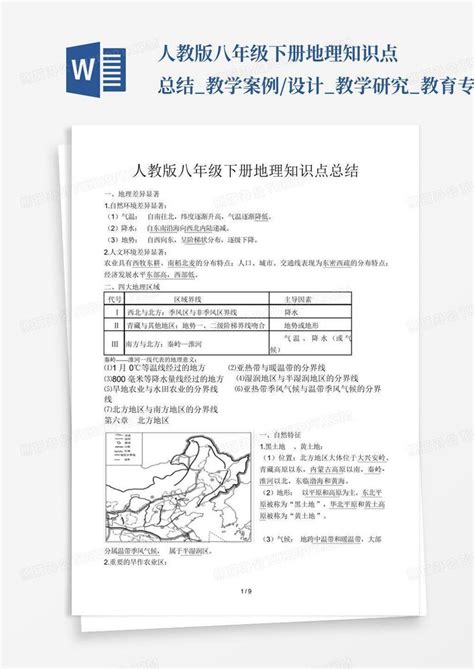 人教版八年级下册地理知识点总结 教学案例 设计 教学研究 教育专区 Word模板下载 编号ldxwxzkd 熊猫办公