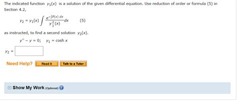 Solved The Indicated Function Y1x Is A Solution Of The