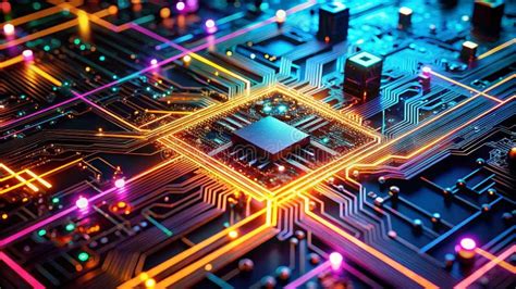 Abstract Representation Of A Central Processing Unit On A Vibrant Circuit Board Generative Ai