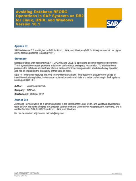 Avoiding Database Reorg Operations In Sap Systems On Db2 For Linux