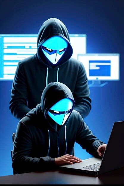 premium ai image hacker in hoodie and mask using computerhacker in