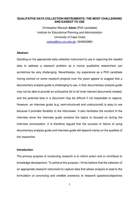 Pdf Qualitative Data Collection Instruments The Most Challenging And