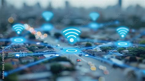 Display A Map With Wifi Network Symbols Indicating Various Hotspots Set Against A White