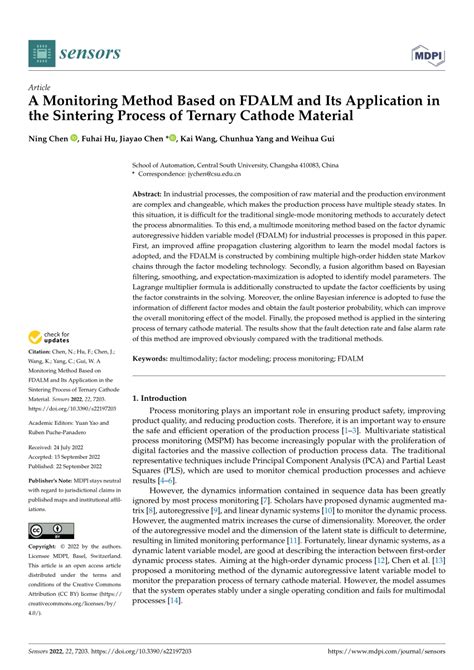 Pdf A Monitoring Method Based On Fdalm And Its Application In The Sintering Process Of Ternary