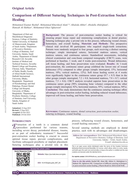 Pdf Comparison Of Different Suturing Techniques In Post Extraction Socket Healing