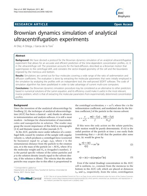 Pdf Brownian Dynamics Simulation Of Analytical Ultracentrifugation Experiments