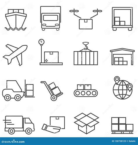 Shipping Line Icons Collection Logistics Freight Cargo Delivery Transport Shipment Export