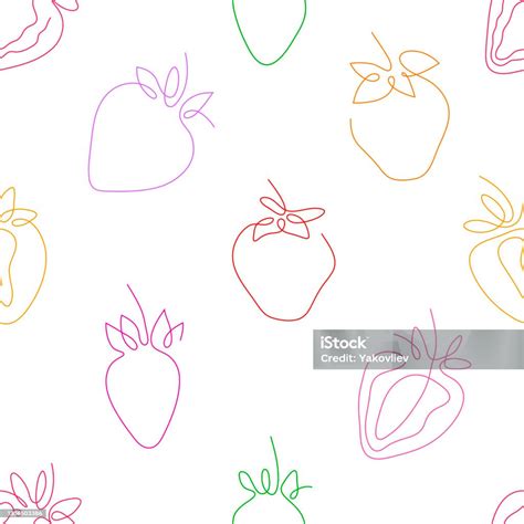 한 라인 아트 스타일 딸기 매끄러운 패턴 미니멀리즘 디자인의 추상적 인 창조적 인 음식 손으로 그린 벡터 그림 0명에 대한 스톡 벡터 아트 및 기타 이미지 Istock
