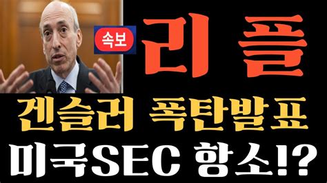 리플 코인 미국sec 겐슬러 폭탄발표 나왔다 Xrp 리플 소송 항소한다고 리플목표가 리플호재 리플전망 리플코인목표가 리플코인호재 리플코인전망 Youtube