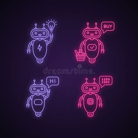 Chatbots Neon Light Icons Set Stock Vector Illustration Of Chatterbot Decoration 175554036
