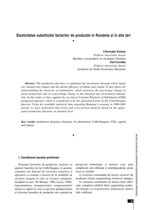 Pdf Elasticity Of Substitution For Production Functions In Romania And Other Countries