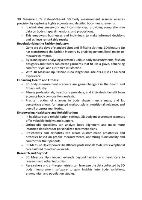 Ppt Unleashing Precision Exploring The Boundless Applications Of 3d Body Measurement Scanners