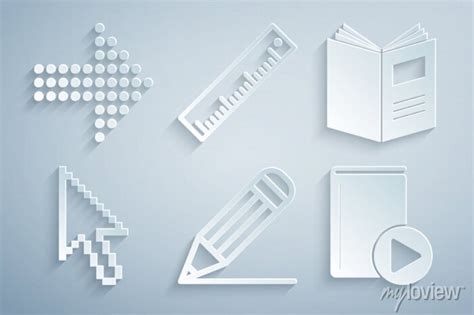 Set Pencil And Line Open Book Pixel Arrow Cursor Audio Ruler Wall Stickers Measure Tool
