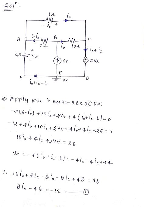 [solved] find the voltage of vo and the current io using mesh analysis
