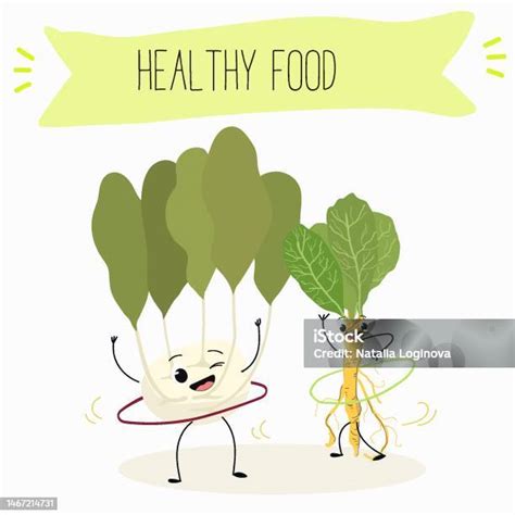 벡터 일러스트레이션 재미 있는 만화 캐릭터 양 고추 냉이 알 줄기 양배추 재미 있고 건강한 음식 비타민 귀여운 얼굴 음식 재료