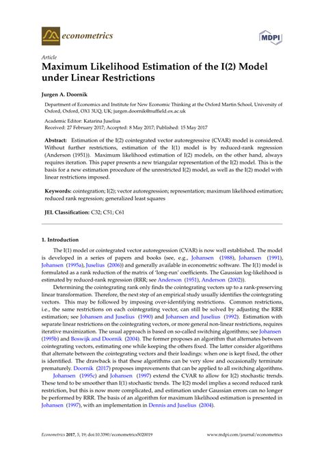 Pdf Maximum Likelihood Estimation Of The I2 Model Under Linear Restrictions