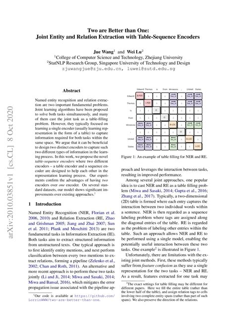 Two Are Better Than One Joint Entity And Relation Extraction With Table Sequence Encoders Deepai