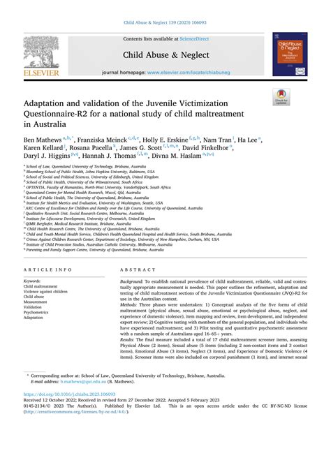 Pdf Adaptation And Validation Of The Juvenile Victimization Questionnaire R2 For A National