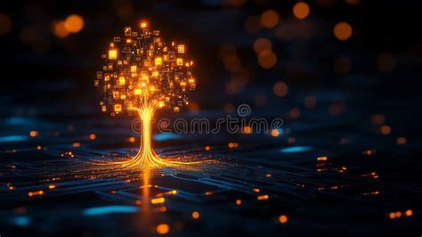 A Glowing Digital Tree Symbolizes Technology And Growth Featuring