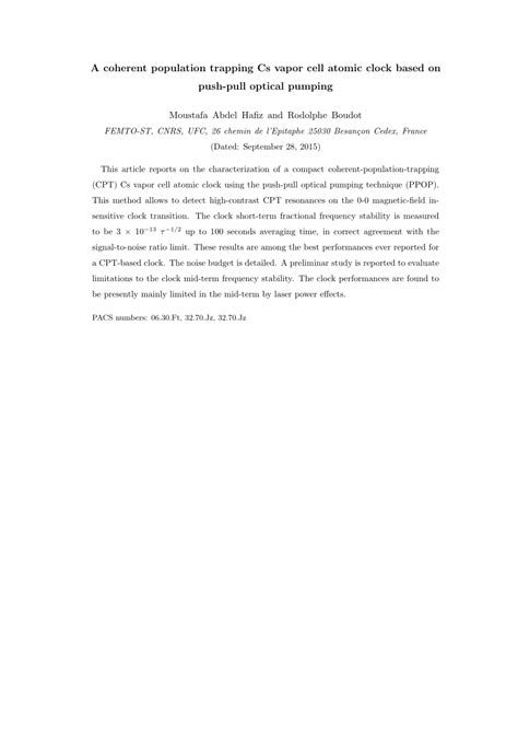 Pdf A Coherent Population Trapping Cs Vapor Cell Atomic Clock Based On Push Pull Optical Pumping