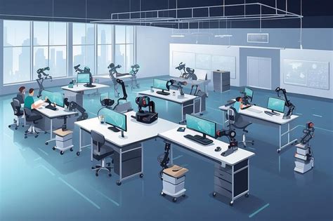 Premium Photo Programming And Controlling Robotics Lab Vector Flat Style Illustration