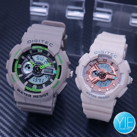 Jual Jam Tangan Couple Digitec Model Sport Fashion Coklat Cream Dual Time Original Bergaransi