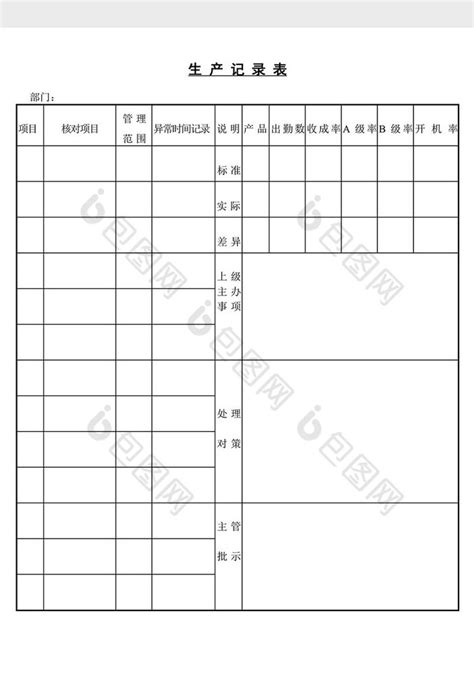 生产记录表word文档下载 包图网