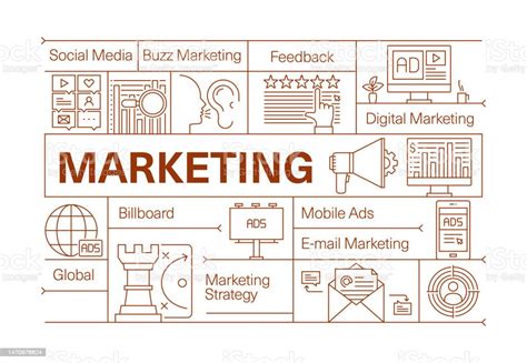 마케팅 라인 아이콘 세트 및 배너 디자인 마케팅에 대한 스톡 벡터 아트 및 기타 이미지 마케팅 광고 전략 Istock