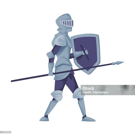 방패와 창을 가진 전체 갑옷을 입은 중세 기사 측면 보기 벡터 일러스트 레이 션 방패에 대한 스톡 벡터 아트 및 기타 이미지