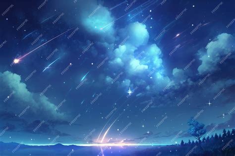 Premium Ai Image Anime Sky Art Wallpaper Background Fantasy Sky With Beautiful Star Falls Star