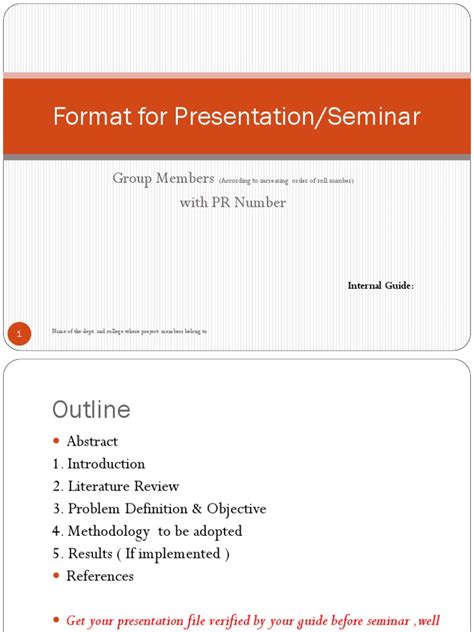 Format For Project Seminar Presentation Abstract Summary