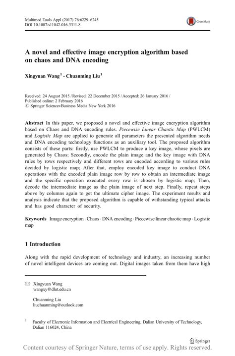 A Novel And Effective Image Encryption Algorithm Based On Chaos And Dna Encoding Request Pdf