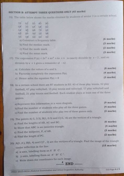 Nesa S3 Mathematics National Examination Past Paper 2023 News Within