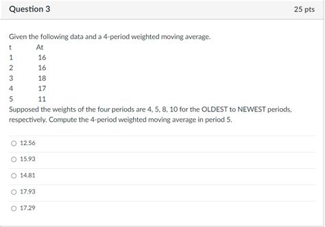 Solved Given The Following Data And A Period Weighted Chegg
