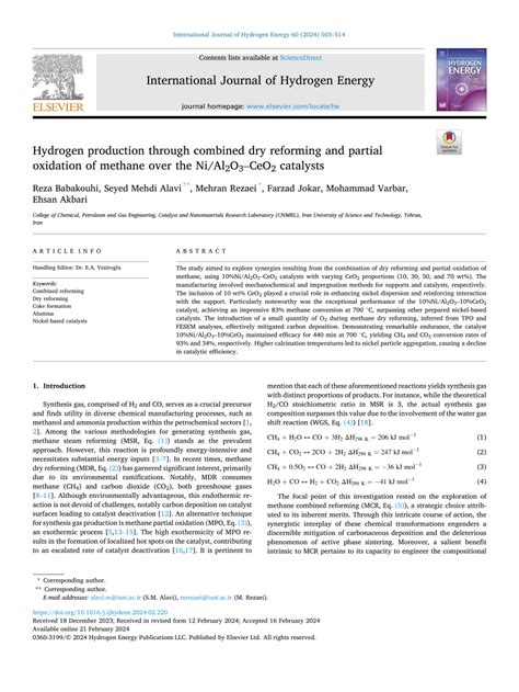Pdf Hydrogen Production Through Combined Dry Reforming And Partial