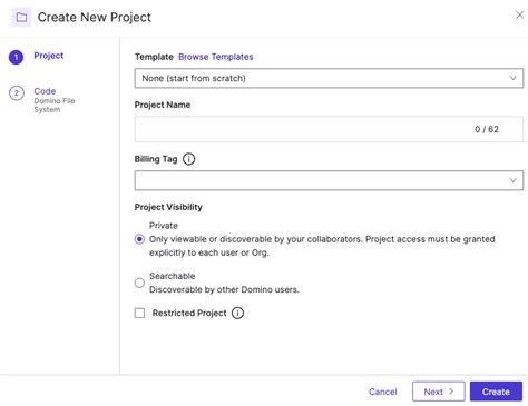 Create Projects Domino Data Lab