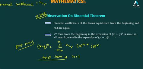 Binomial Coefricient Ncr Anty Mp Observation On Binomial Theorem⇒ To
