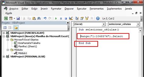 selecionar todas as células do excel com vba ninja do excel