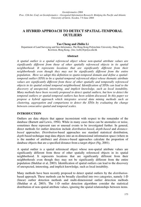Pdf A Hybrid Approach To Detect Spatial Temporal Outliers