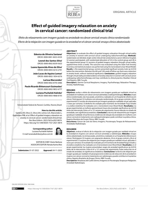 Pdf Effect Of Guided Imagery Relaxation On Anxiety In Cervical Cancer Randomized Clinical Trial