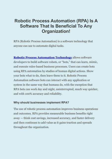 Robotic Process Automation Rpa Pptx Robotics Technology And Computing