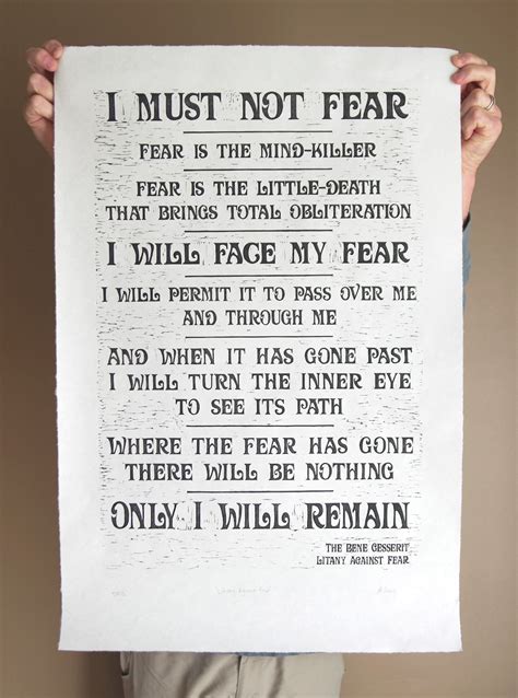Litany Against Fear Print Dune Poster I Must Not Fear Fear Is The