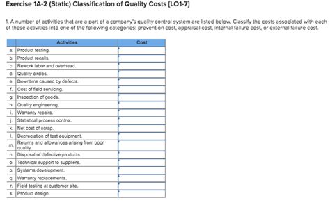 solved exercise 1a 2 static classification of quality