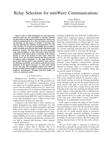 Pdf Relay Selection For Mmwave Communications
