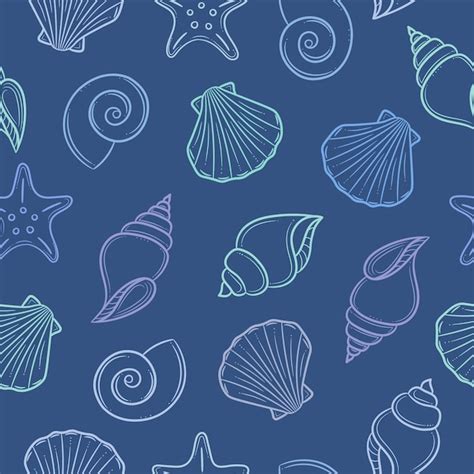 Blue Seashell Seamless Vector Pattern Premium Vector