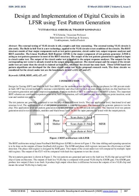Pdf Design And Implementation Of Digital Circuits In Lfsr Using Test
