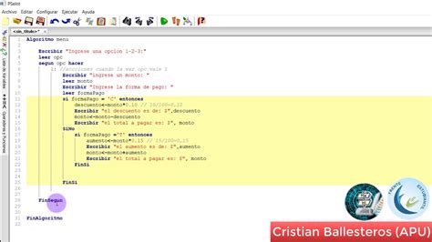 Menu De Opciones Calcular Monto ESTRUCTURAS SELECTIVAS Y REPETITIVAS En Pseint Clase Online