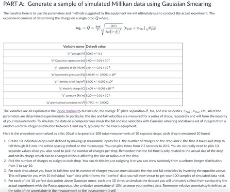 Solved Part A Generate A Sample Of Simulated Millikan Data